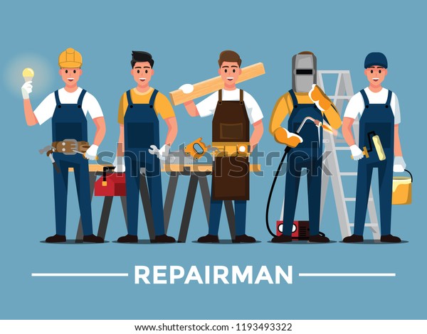 Repairman set,People teamwork ,Vector illustration cartoon character.