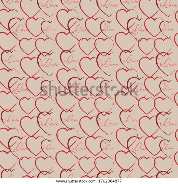 Repeating Red Hearts Handwritten Word Love Stock Vector (Royalty Free ...