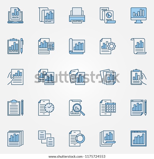 Report Blue Icons Set Vector Document Stock Vector (Royalty Free ...