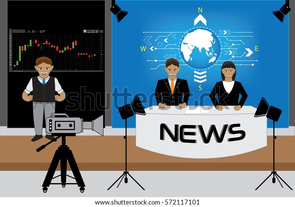 Reporter News Room Studio Stock Vector (Royalty Free) 572117101 ...