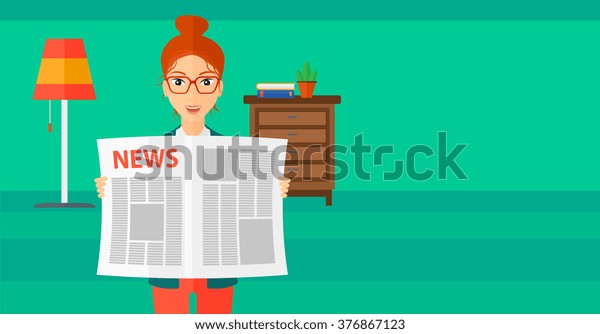 Reporter Reading Newspaper Stock Vector (Royalty Free) 376867123 ...