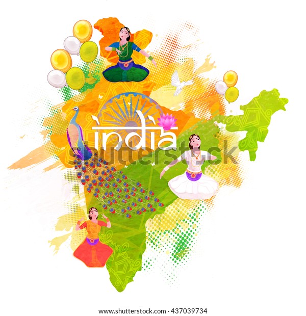 Republic India Map Showing Indian Culture Stok Vektör (Telifsiz ...