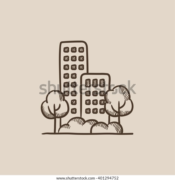 Residential Building Trees Sketch Icon Stock Vector (Royalty Free ...