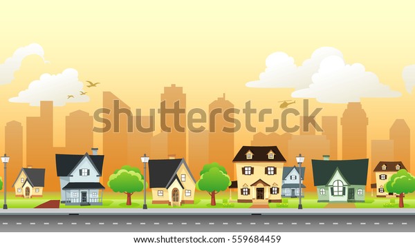 Residential Subdivision Seamless Horizontal Composition Stock Vector ...