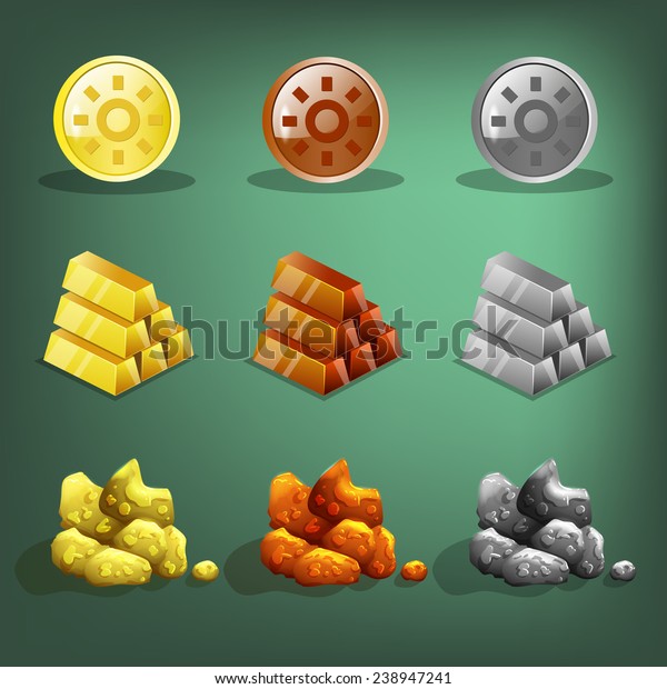Resource Icons Games Gold Silver Copper Stock Vector (Royalty Free ...