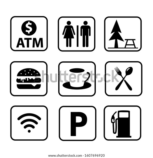 Rest Area Sign Vector Illustrationset Symbols: เวกเตอร์สต็อก (ปลอดค่า ...