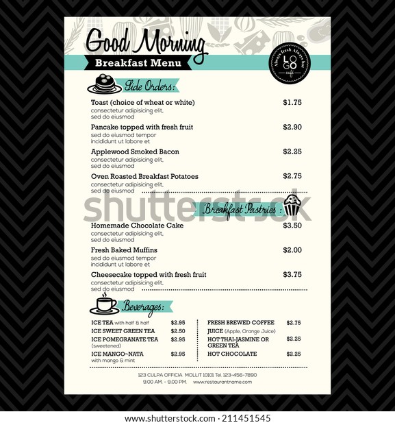 Restaurant Breakfast Menu Design Template Layout Stock Vector (Royalty ...