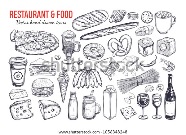 Restaurant Food Vector Big Set Isolated Stock Vector (Royalty Free ...