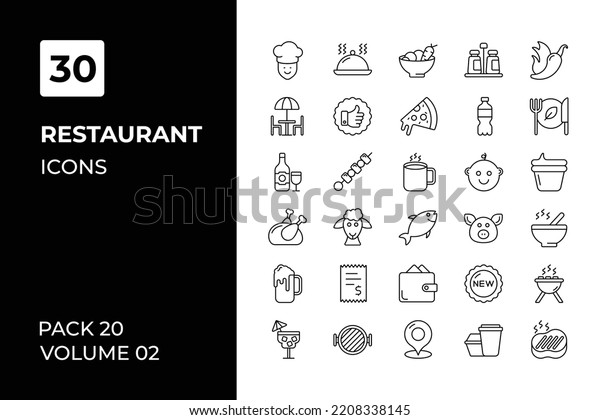 Restaurant Icons Collection Set Vector Line Stock Vector (Royalty Free ...