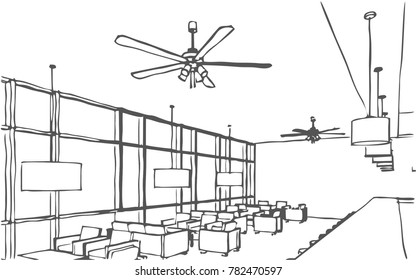 Restaurant Interior Design Concept Sketch Vector Stock Vector (Royalty ...