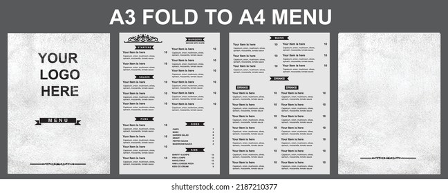 Restaurant Menu A3 Folded A4 Double Stock Vector (Royalty Free ...
