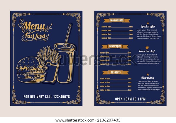 Restaurant Menu Card Fast Food Template Stock Vector (Royalty Free ...
