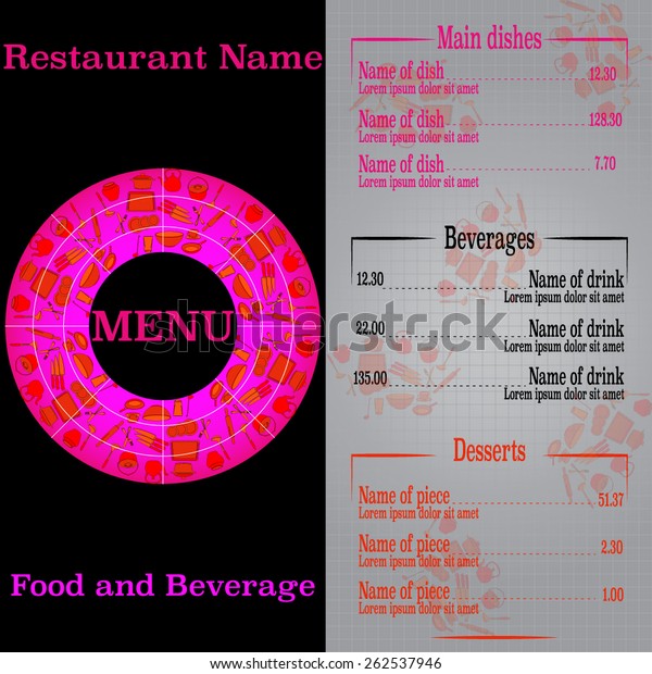 Restaurant Menu Design Pink Color Stock Vector (Royalty Free) 262537946 ...