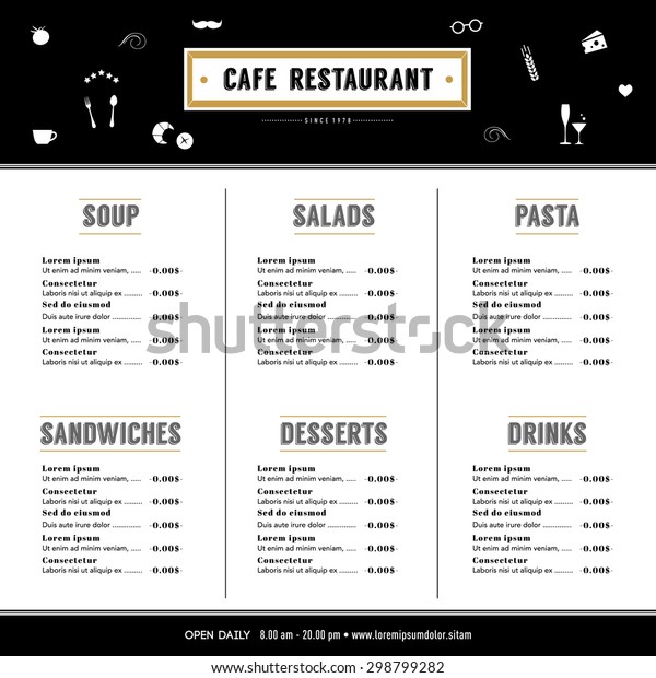 Restaurant Menu Design Template Layout Text Stock Vector (Royalty Free ...