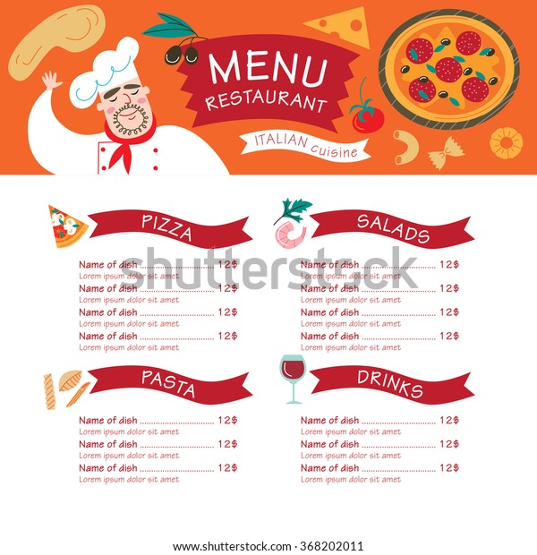 Restaurant Menu Funny Italian Chef Ingredients Stock Vector (Royalty ...