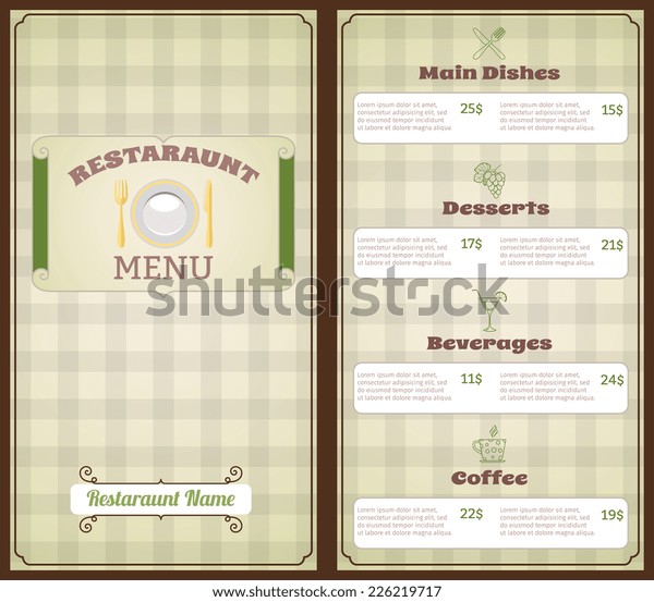 Restaurant Menu List Template Main Dishes Stock Vector (Royalty Free ...