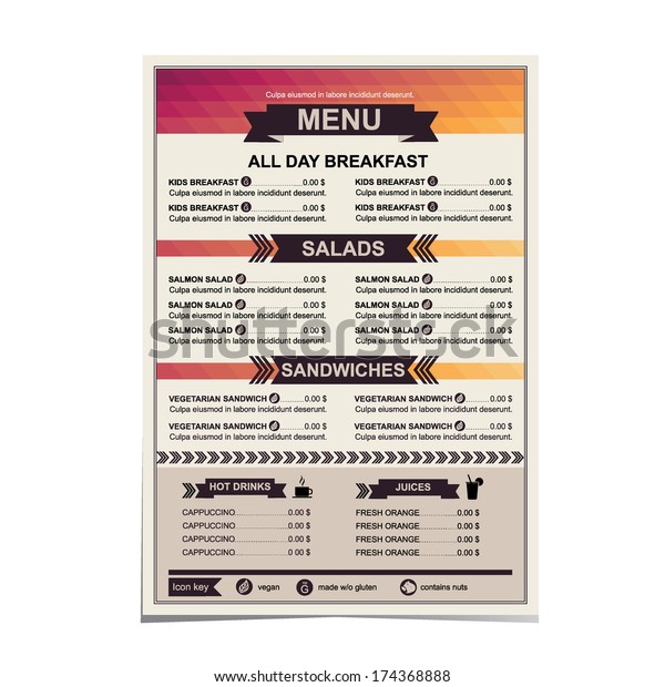 Restaurant Menu Template Designvector Illustration Stock Vector ...