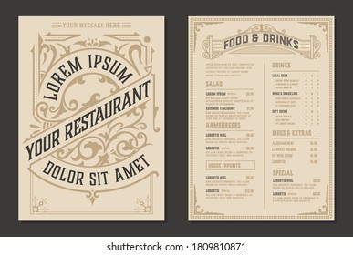 Restaurant Menu Template Vintage Style Vector Stock Vector (Royalty ...