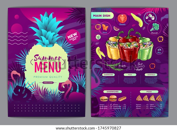 Restaurant Summer Tropical Gradient Menu Design Stock Vector (Royalty ...