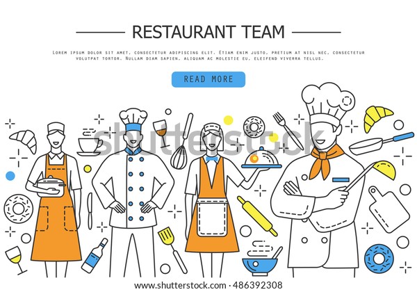 Restaurant Team Characters Chef Assistants Waitress Stock Vector ...