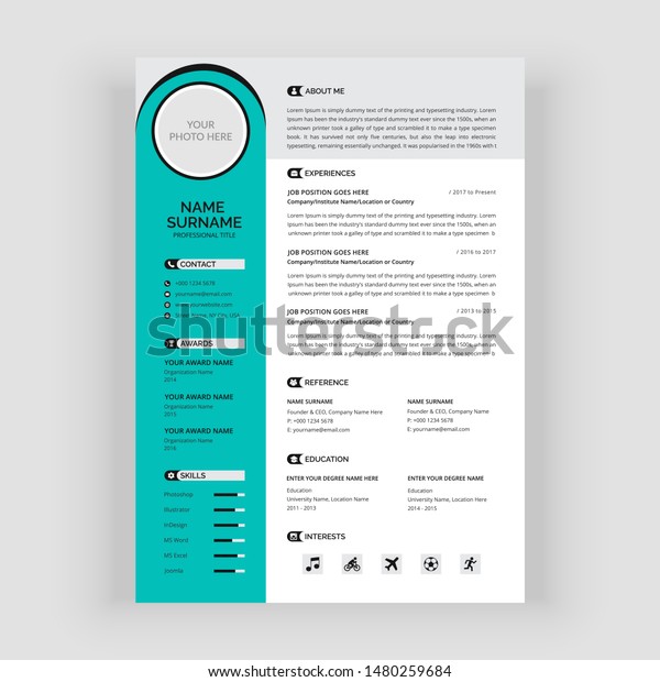 Resume Cv Template Design Blue Color: เวกเตอร์สต็อก (ปลอดค่าลิขสิทธิ์ ...