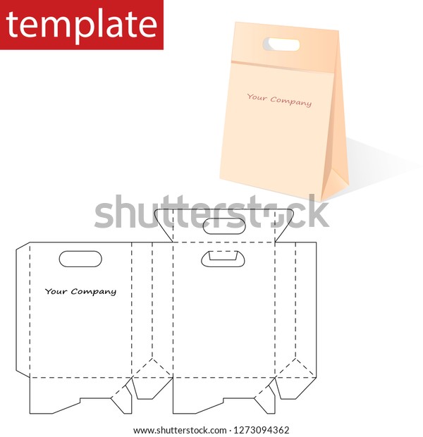 Retail Paper Bag with Blueprint Template. Vector graphics