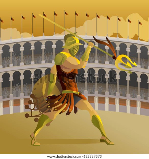 Retiarius Net Trident Gladiator Coliseum Arena Stock Vector (Royalty ...