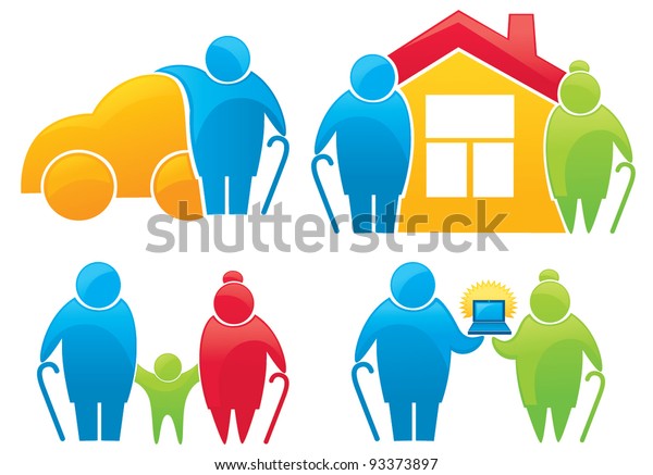 Retirement Vector Collection Old People Symbols Stock Vector (Royalty ...
