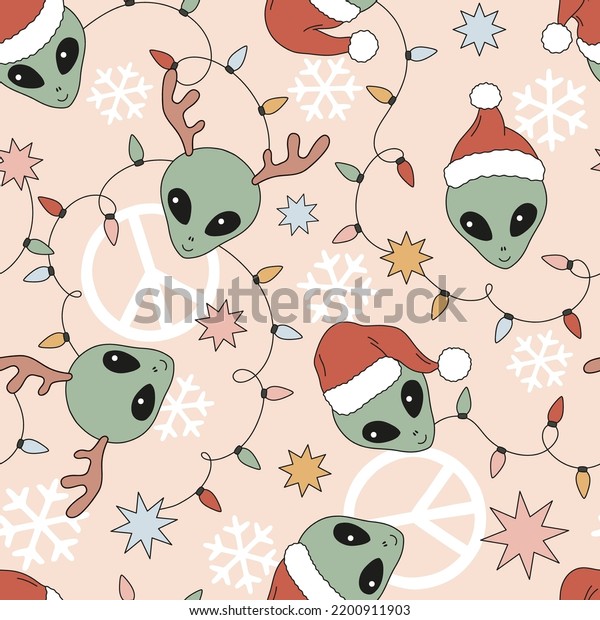 Retro 70s 60s Ufo Alien Face Stock Vector (Royalty Free) 2200911903 ...