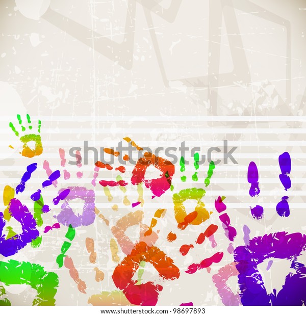 Retro Abstract Design Colorful Handprint Template Stock Vector (Royalty ...