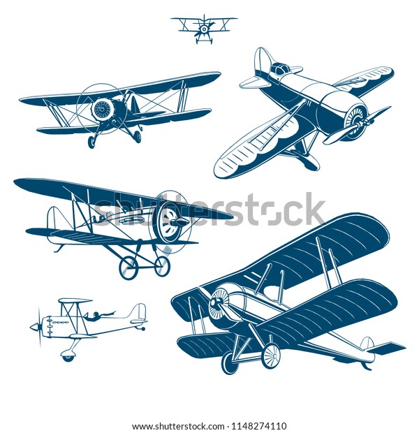 Retro Airplane Vector Graphic Drawing Set Stock Vector (Royalty Free ...