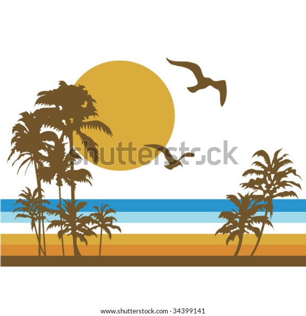 Retro Beach Scene Stock Vector (Royalty Free) 34399141 | Shutterstock