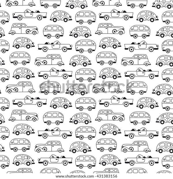 Retro Cars Vans Seamless Pattern Black Stock Vector (Royalty Free ...