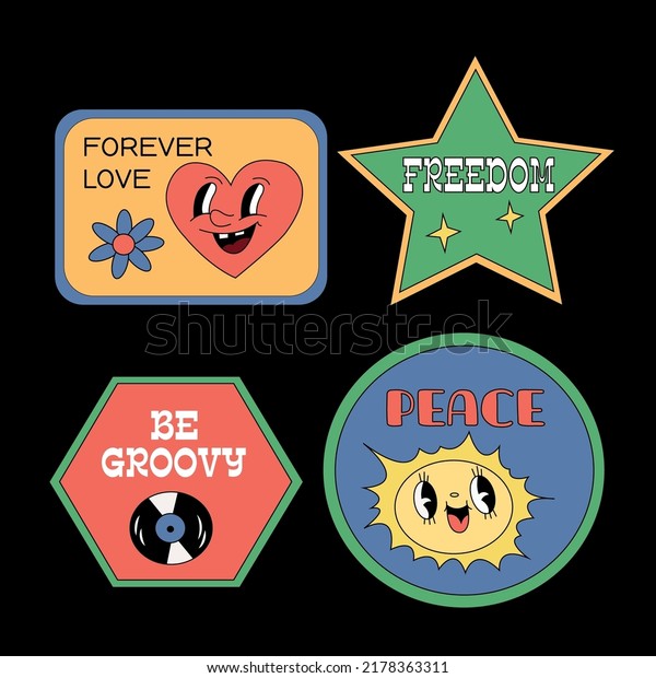 Retro Cartoon 70s Stickers Collection Illustration Stock Vector ...