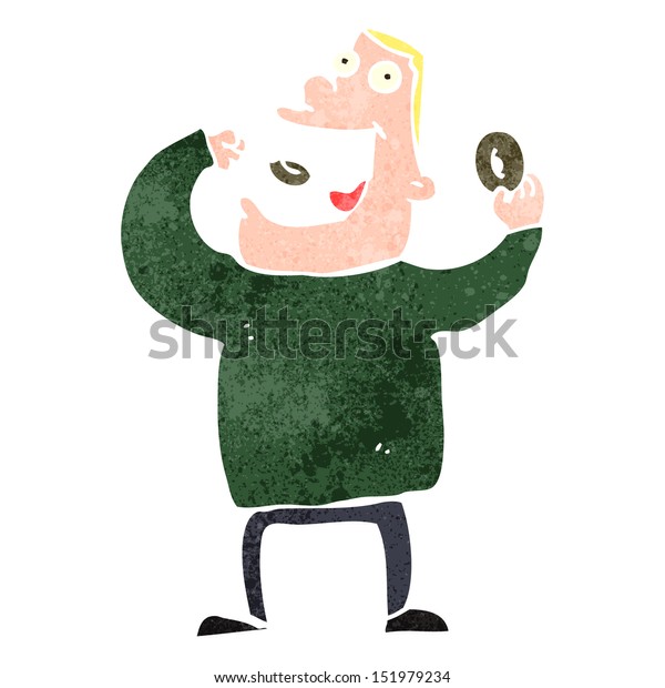 Retro Cartoon Greedy Man Eating Donuts Stock Vector (Royalty Free ...