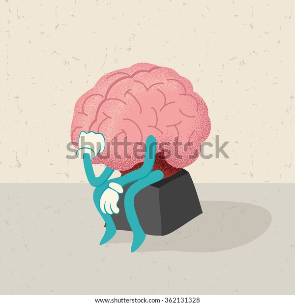 Retro Cartoon Thinking Brain Character Stock Vector (Royalty Free ...