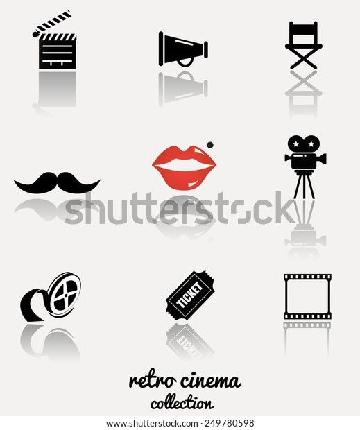 Retro Cinema Icon Collection Vector Illustration Stock Vector (Royalty ...
