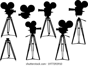 Retro Cinemas Camera Silhouettes Set On Stock Vector (Royalty Free ...