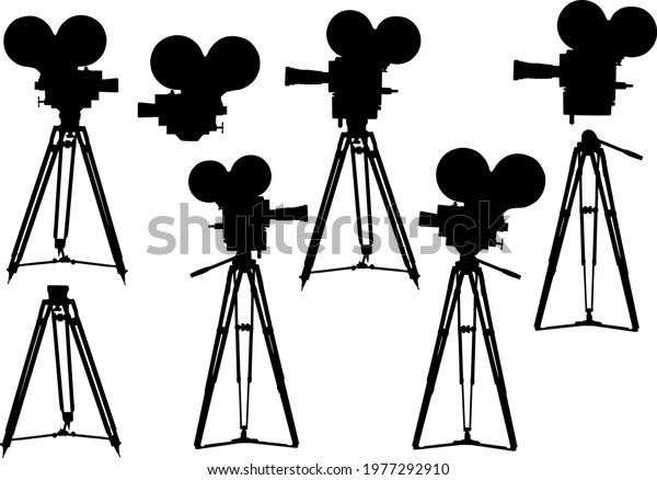 Retro Cinemas Camera Silhouettes Set On Stock Vector (Royalty Free ...