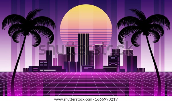 Retro City Neon Retrowave Vector Background Stock Vector (Royalty Free ...