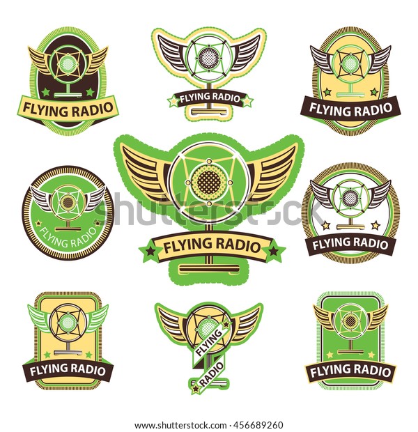 Retro Color Labels Set Microphone Wings Stock Vector (Royalty Free ...