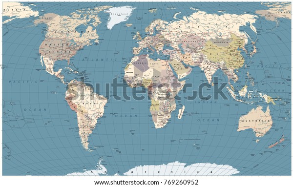 Mapa Mundial de Color Retro - fronteras, países, carreteras y ciudades ...