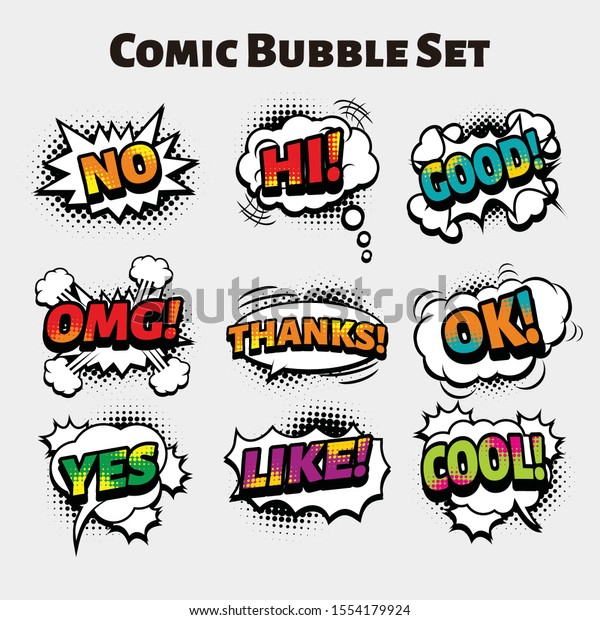 Retro Comic Bubbles Vector Set Halftone Stock Vector (Royalty Free ...