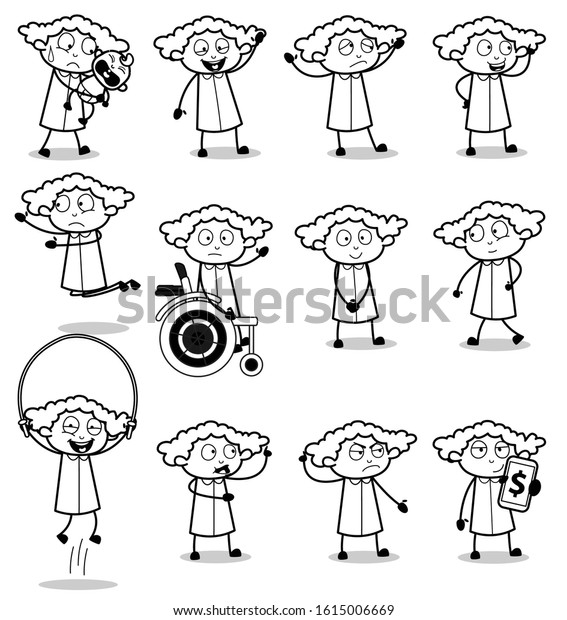 Retro Comic Office Lady Poses Set Stock Vector (Royalty Free ...