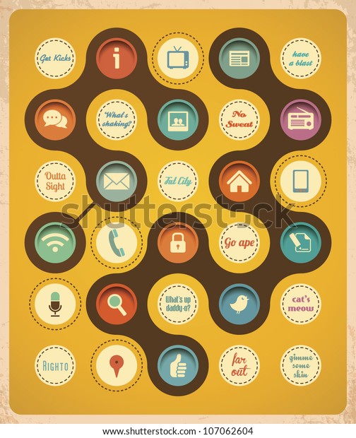 Retro Communication Concept Template Retro Icons Stock Vector (Royalty ...