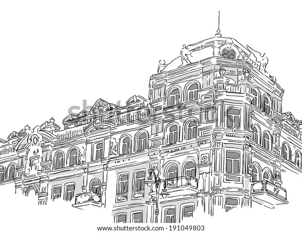 Retro Design Concept Vintage Building Sketch 스톡 벡터(로열티 프리) 191049803