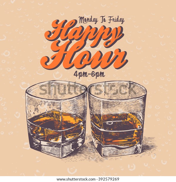 Retro Design Happy Hour Drink Whiskey Stock Vector (Royalty Free) 392579269