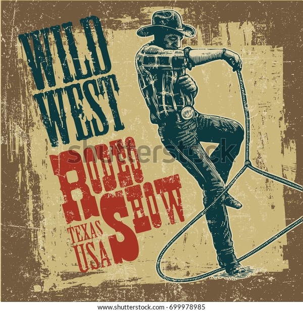 Diseño retro Espectáculo de rodeo. Ilustraciones de grabado a mano y ...