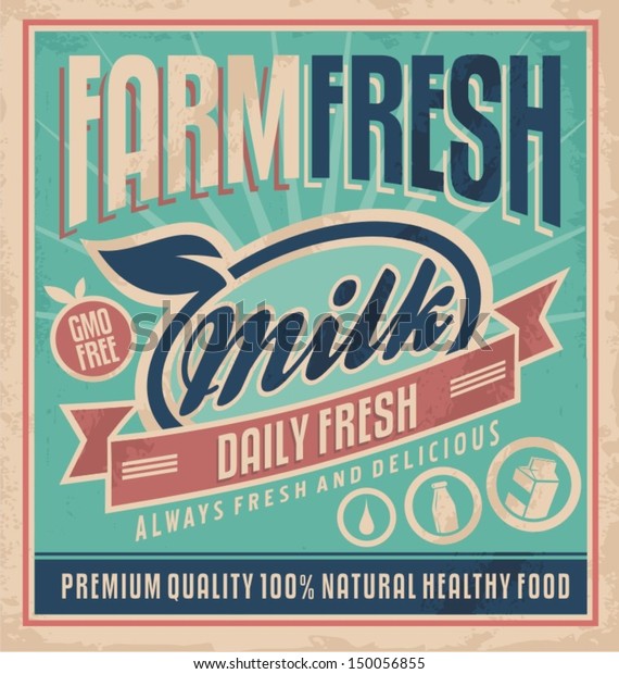 Retro farm fresh milk concept. Vector design for gmo free organic ...