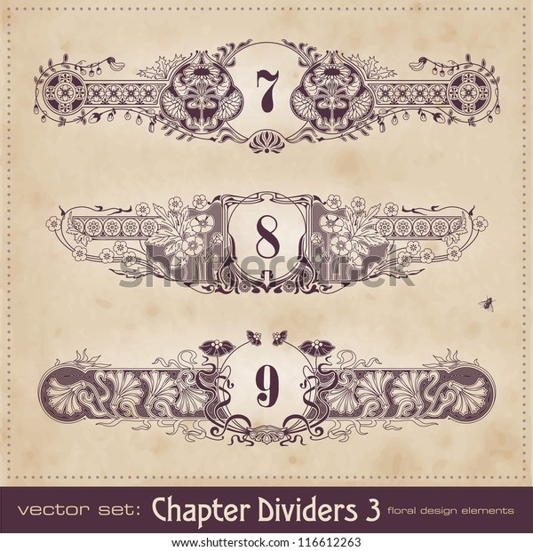 Retro Floral Chapter Dividers Set 3 Stock Vector (Royalty Free) 116612263